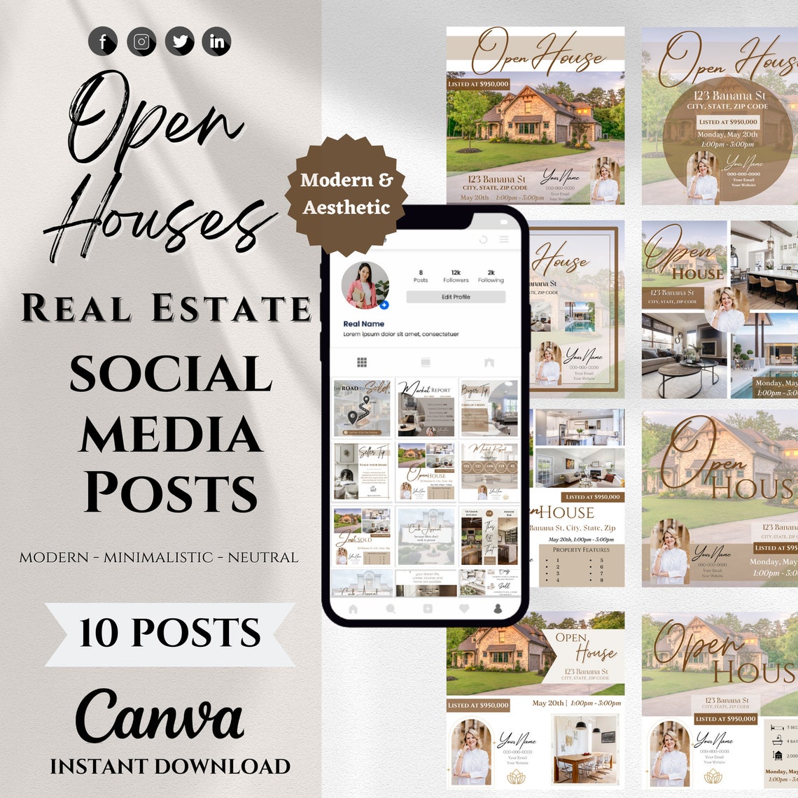 Real Estate Open House Instagram Posts: Canva Templates (10 Posts) - Etsy