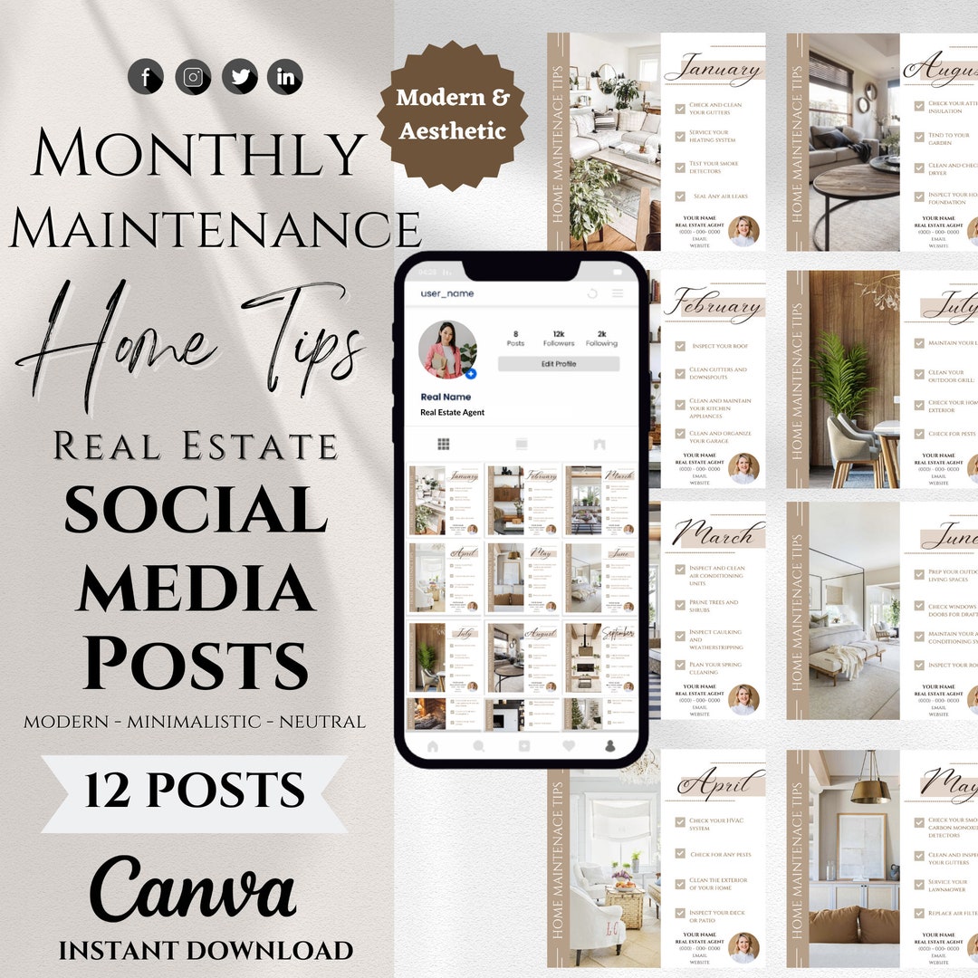Real Estate Instagram Posts: Home Maintenance Tips, Canva Templates - Etsy