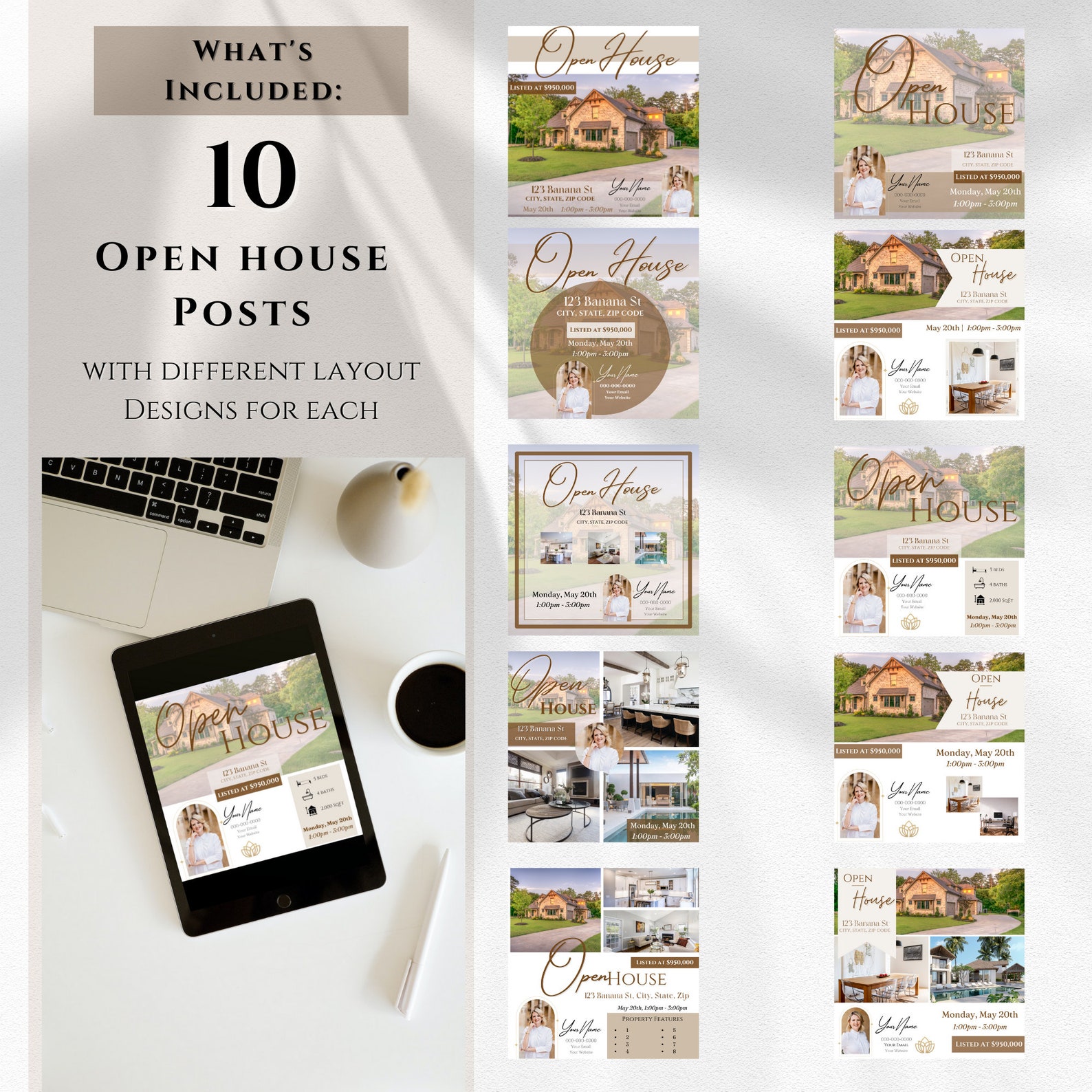 Real Estate Open House Instagram Posts: Canva Templates (10 Posts) - Etsy