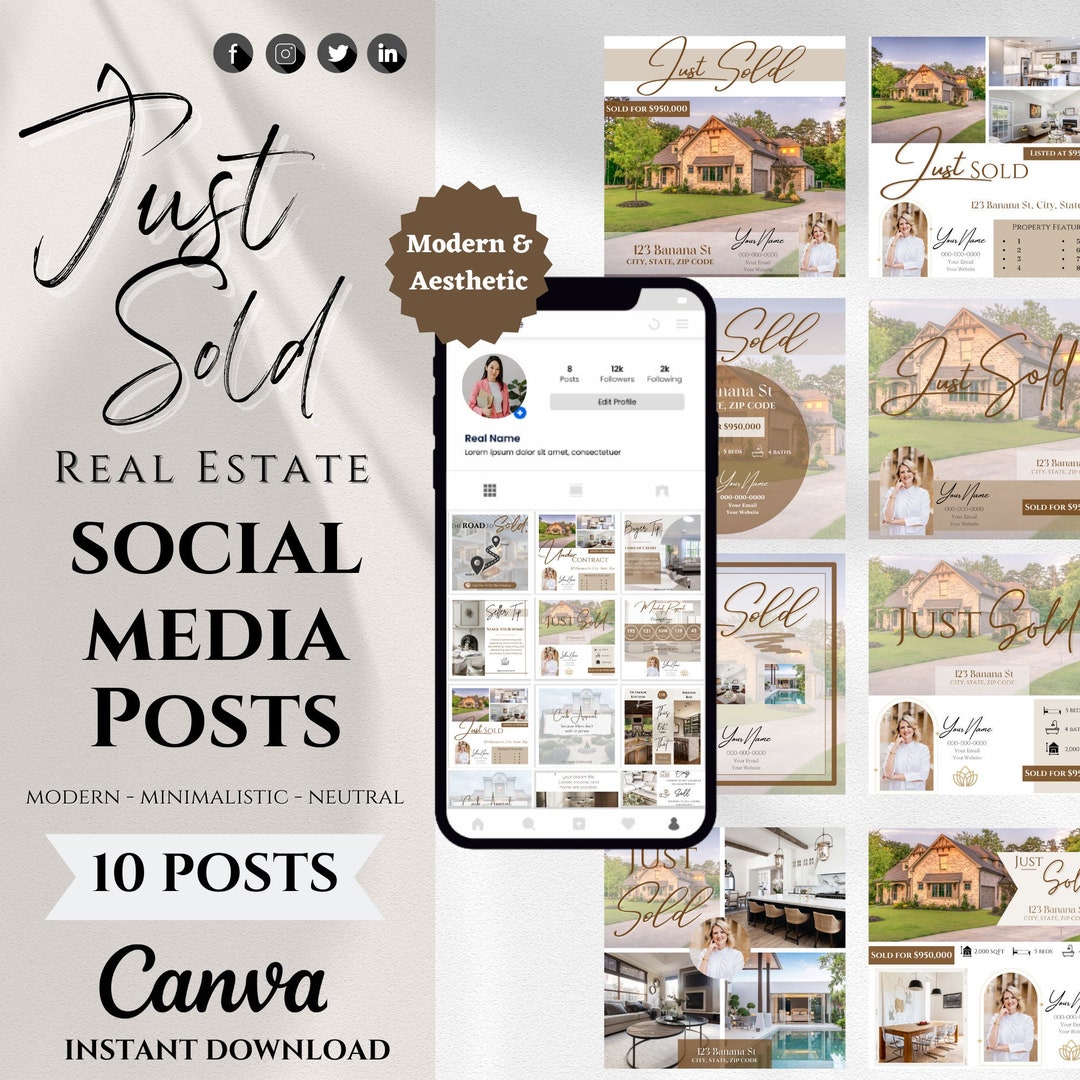 Real Estate Just Sold Instagram Posts: Canva Templates (digital ...