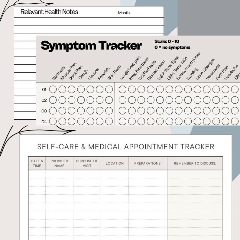 Symptom Tracker Spreadsheet Canva Template Digital Symptom Checklist ...