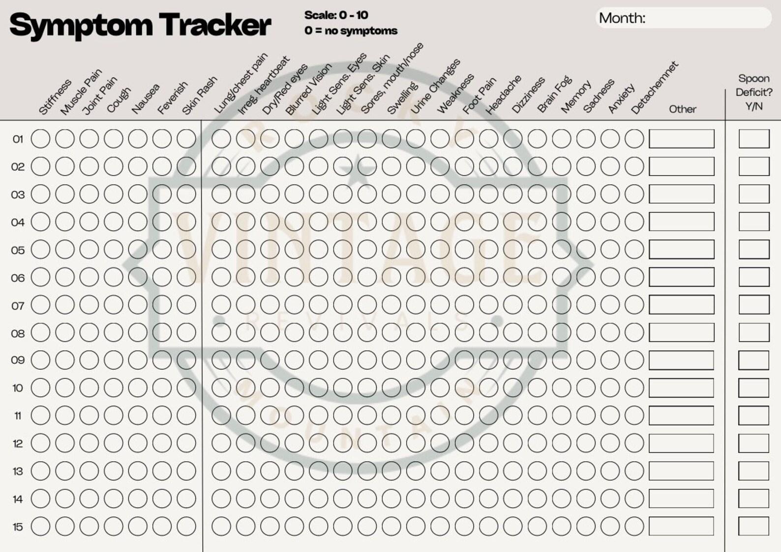 Symptom Tracker Spreadsheet Canva Template Digital Symptom Checklist ...