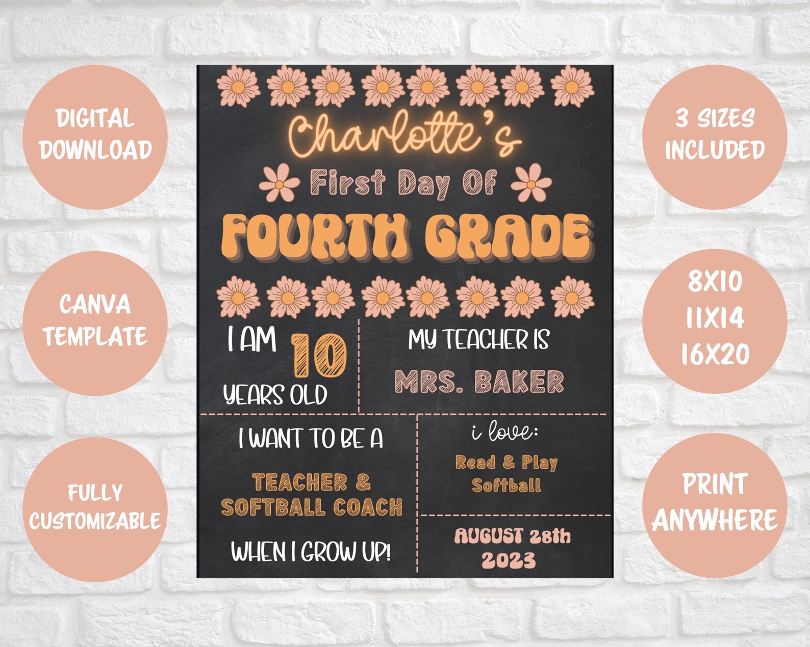 Back to School Printable Chalkboard BOHO First Day of School Sign ...