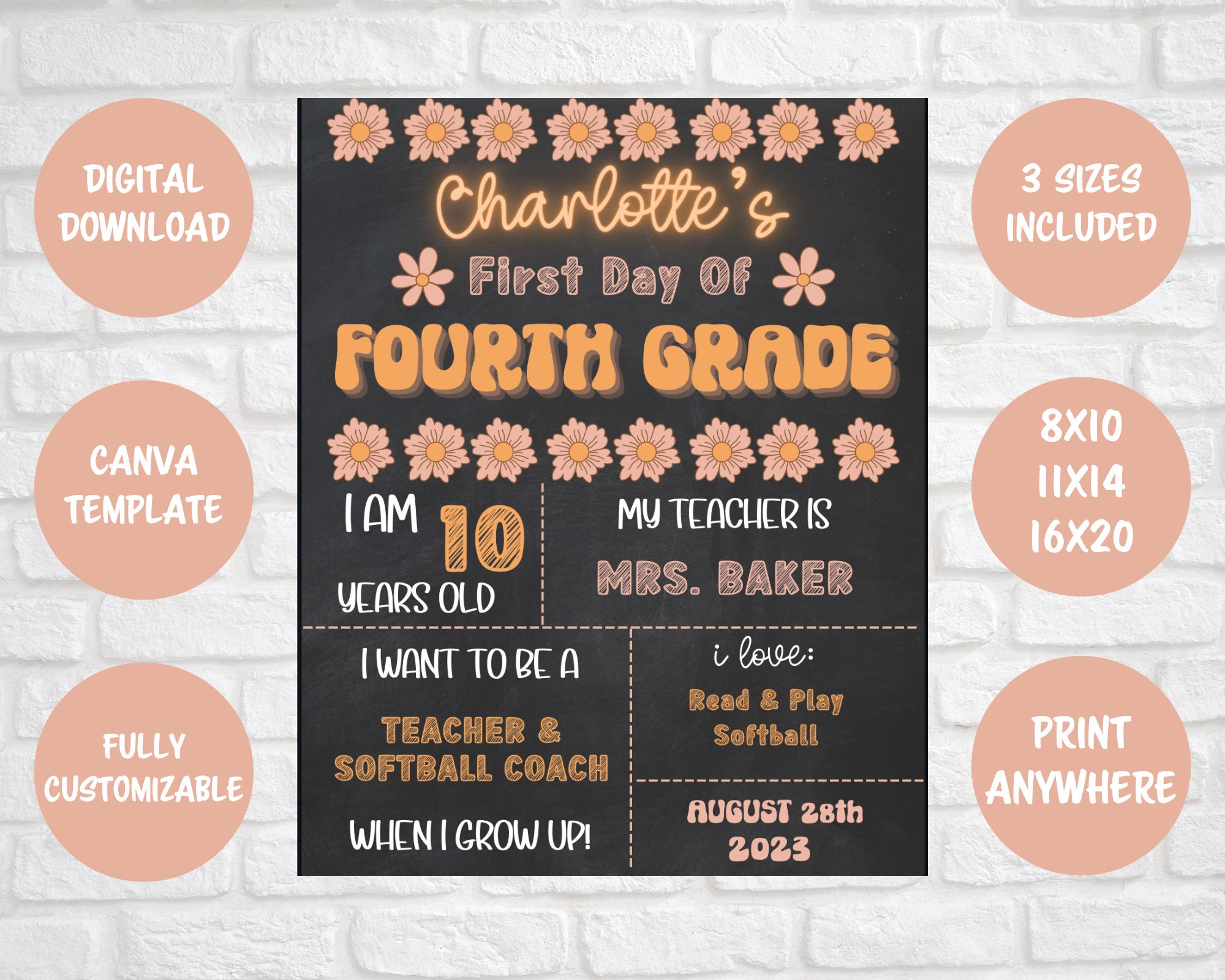 Back to School Printable Chalkboard BOHO First Day of School Sign ...
