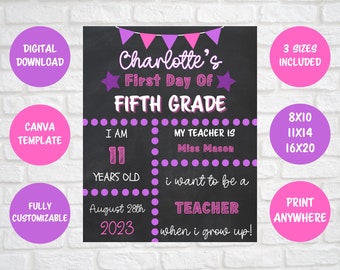 Back to School Printable Chalkboard BOHO First Day of School Sign ...
