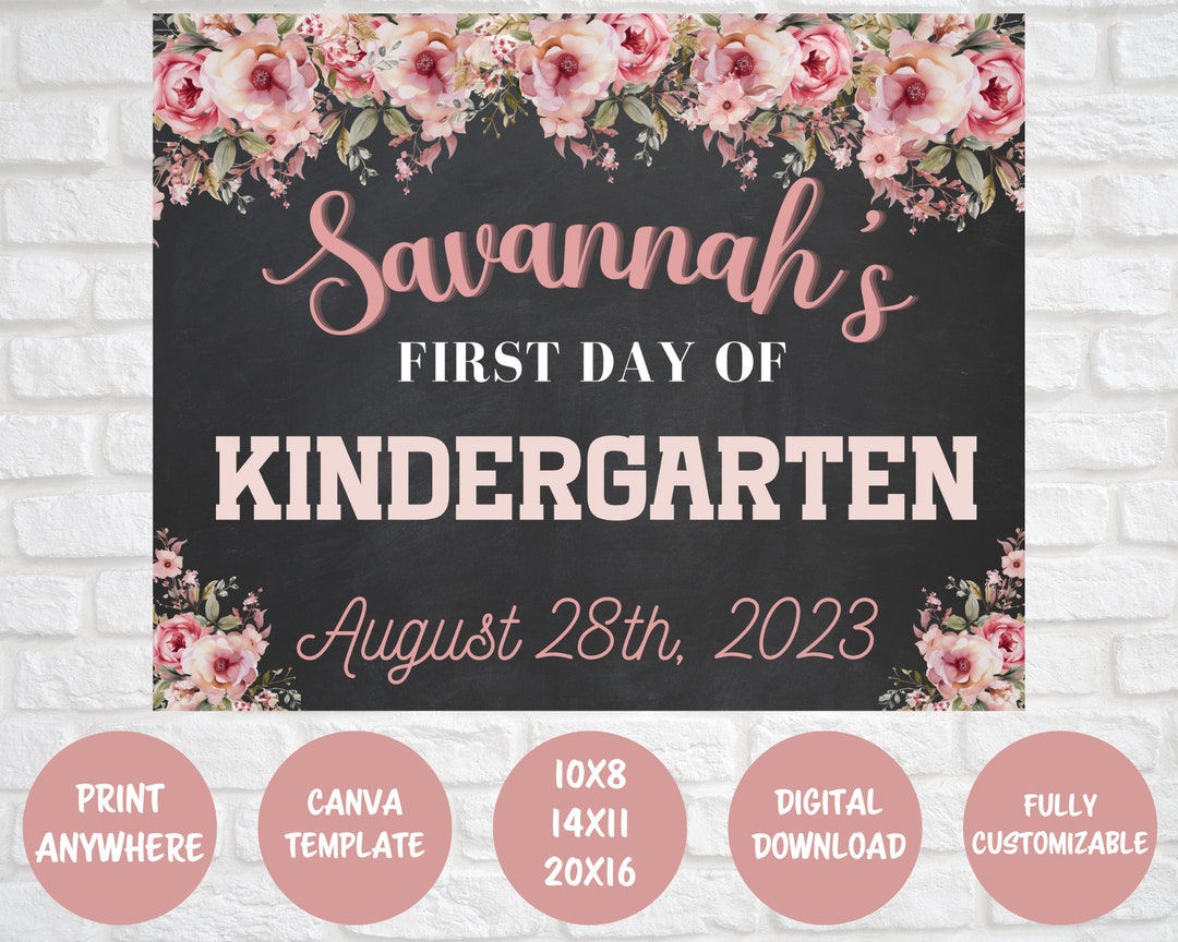 Back to School Printable Chalkboard Floral First Day of School Sign ...