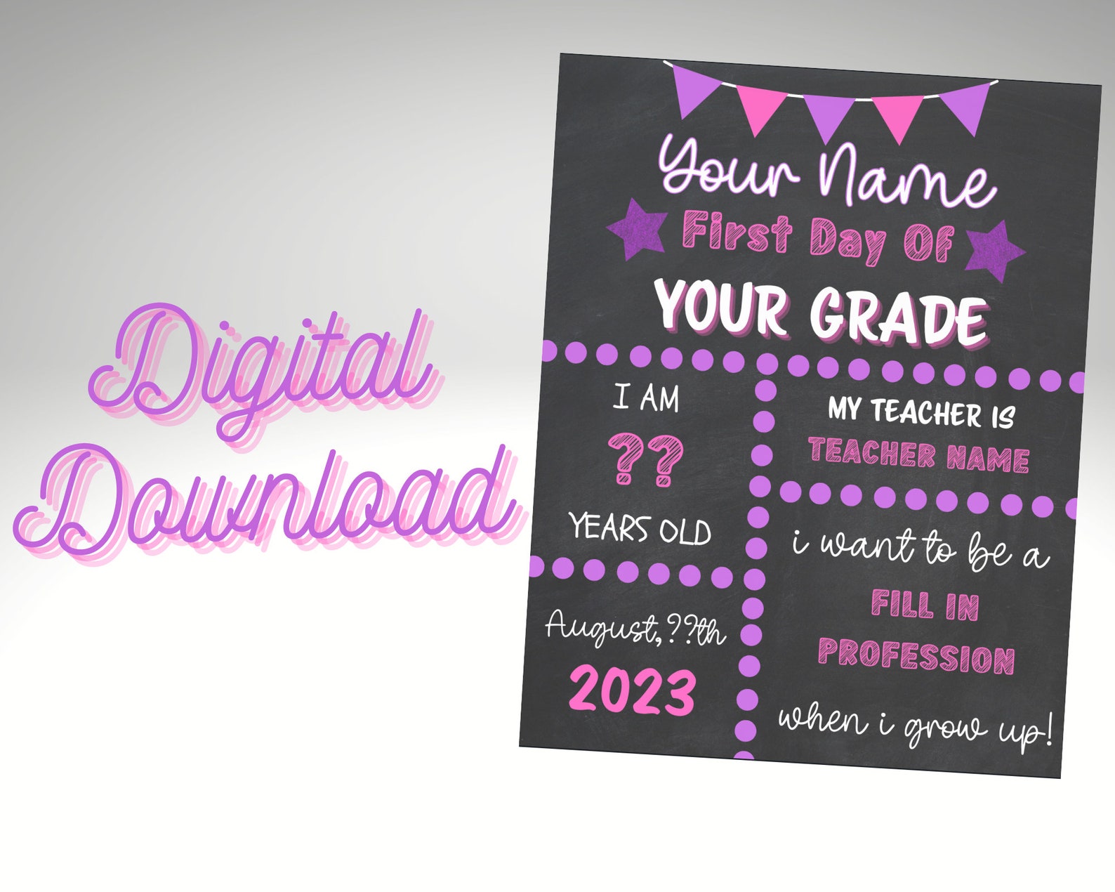 Back to School Printable First Day of School Sign Printable Chalkboard ...