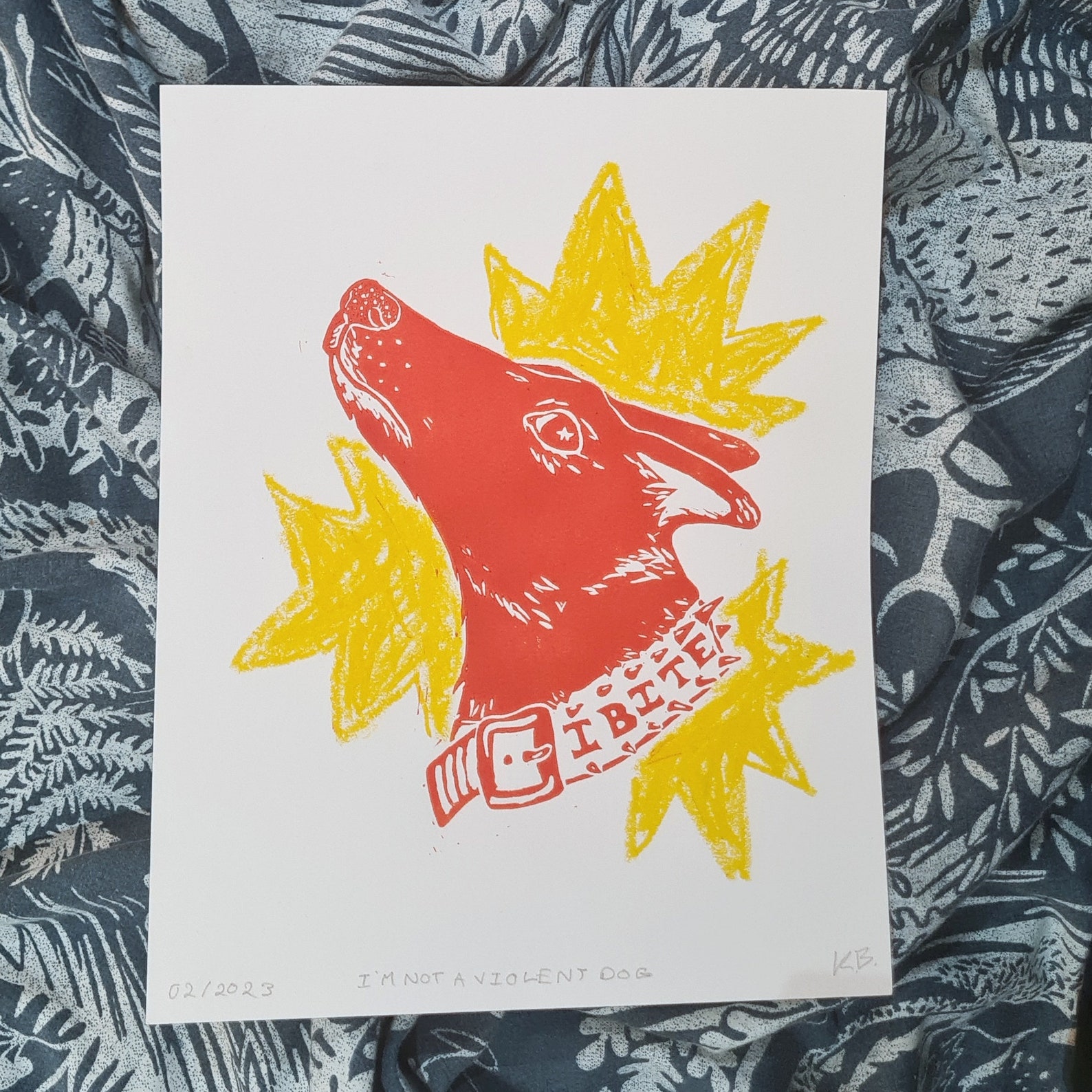 Handprinted Dog Lino Print With Pastel Details i Am Not a Violent Dog 8 ...