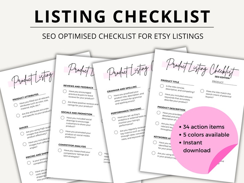 Product Listing Checklist SEO Worksheet Etsy Shop Checklist SEO Check ...