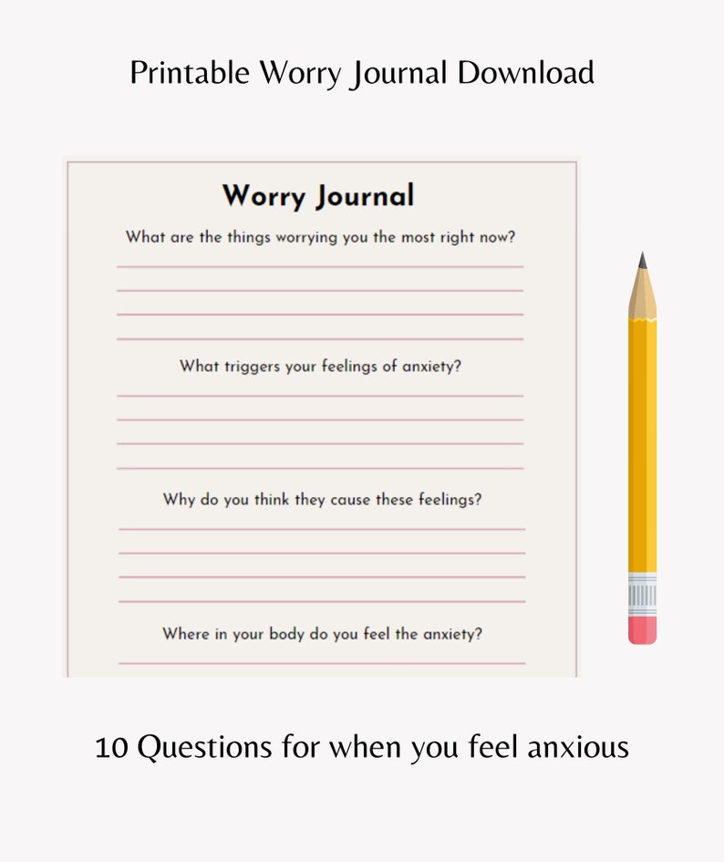 Daily/weekly Worry Journal Log, Printable Template, Calming Diary, 10 ...