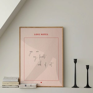 Love Note Pink and Red Coquette Wall Art Print, Handwritten Vintage ...