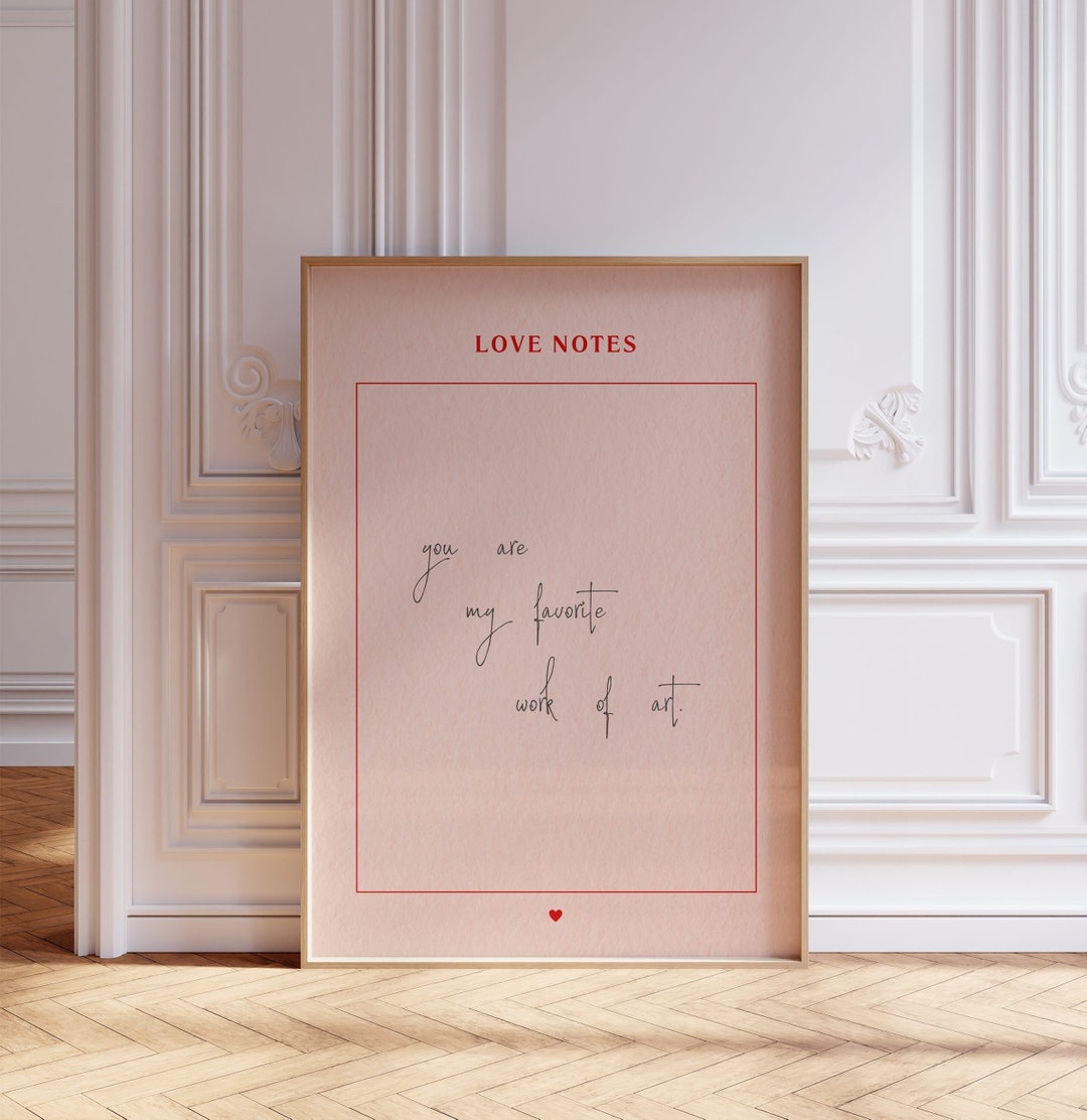 Love Note Pink and Red Coquette Wall Art Print, Handwritten Vintage ...