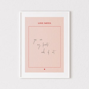 Love Note Pink and Red Coquette Wall Art Print, Handwritten Vintage ...