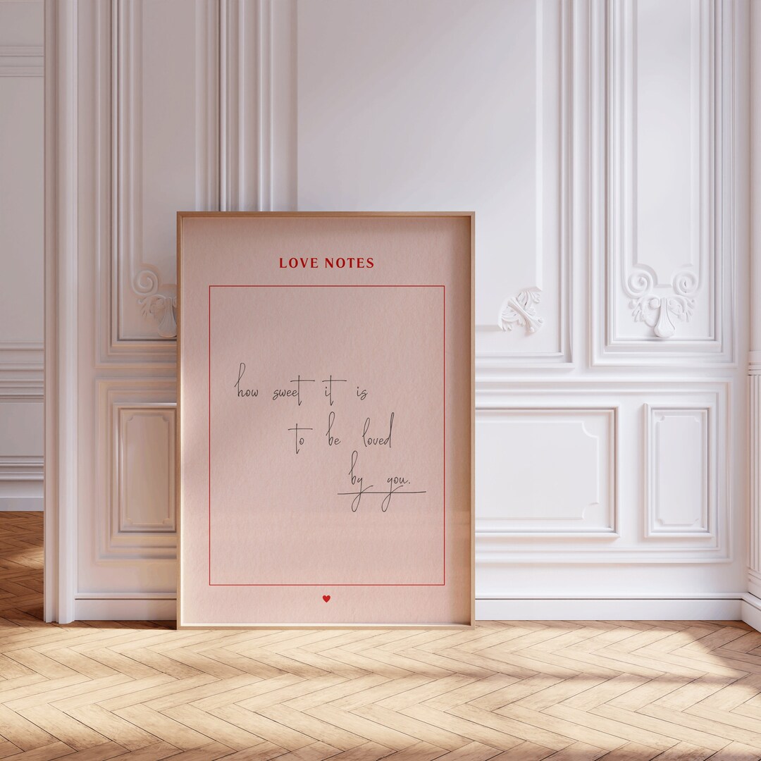 Love Note Pink and Red Coquette Wall Art Print, Handwritten Vintage ...