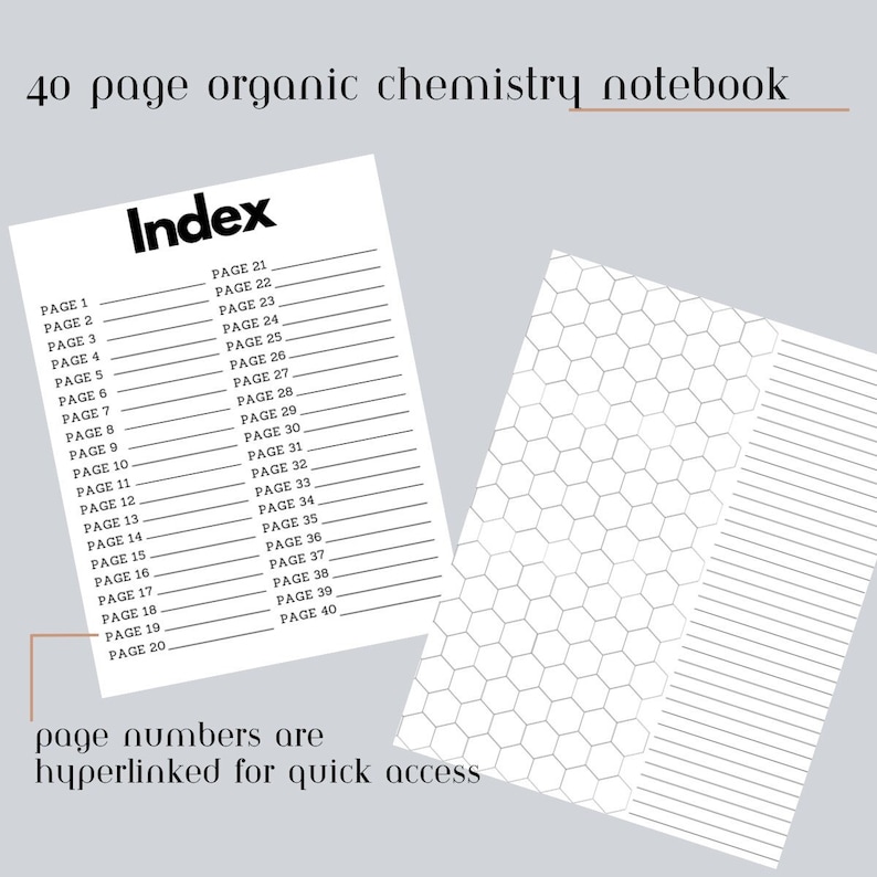 40 Page Organic Chemistry Workbook | Hyperlinked Index - Etsy