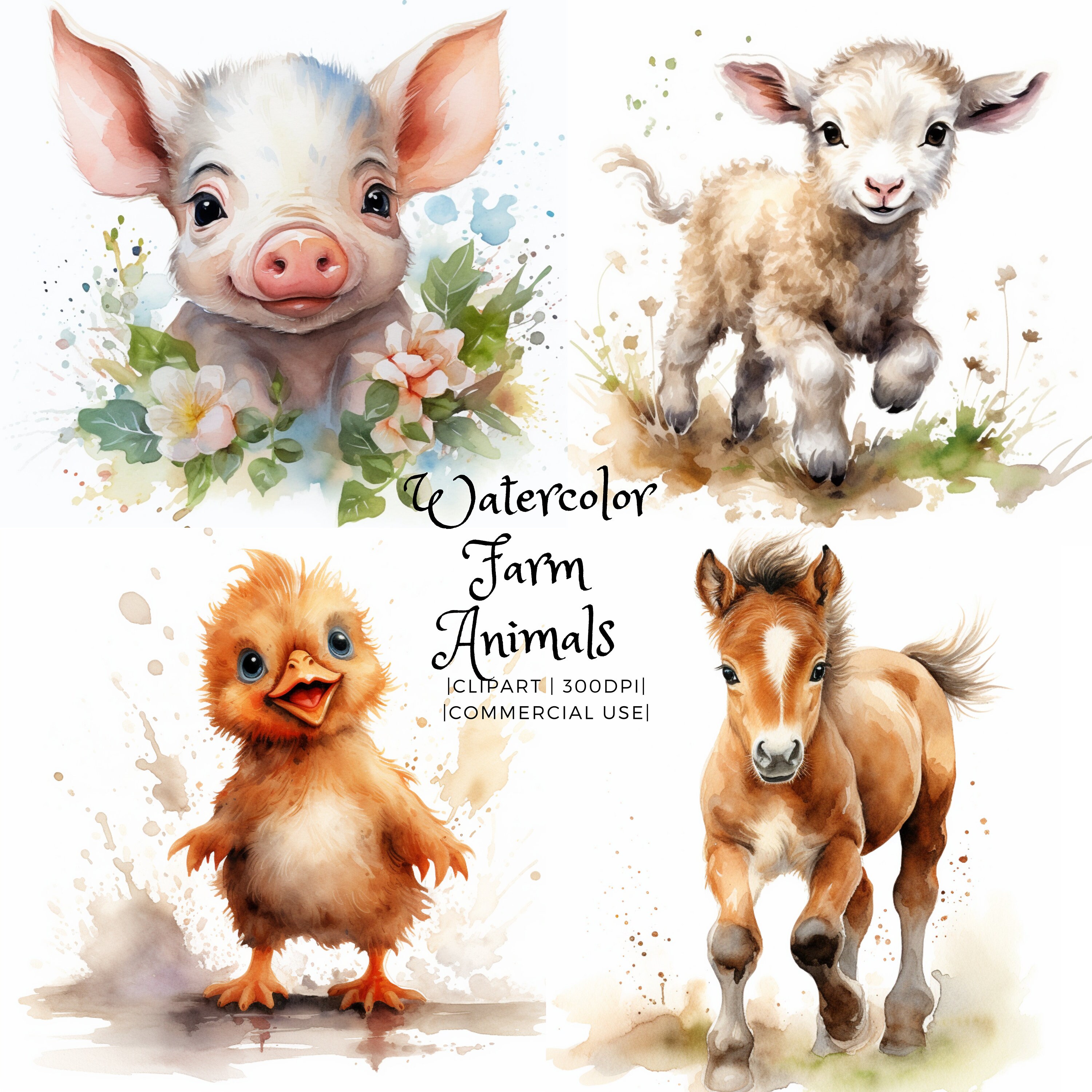 Farm Animals PNG, Clipart, Watercolor, Floral, PNG Format, 10 High ...