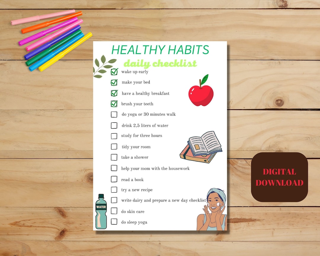 Healthy Habits Checklist Printable Checklist Download - Etsy