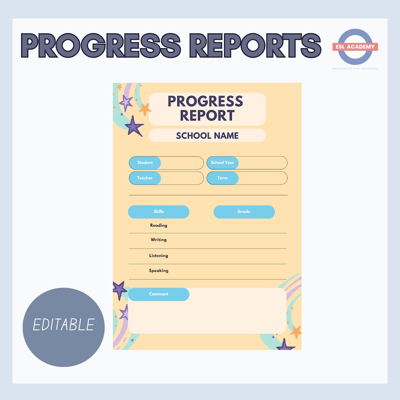 ESL Report Card Template Pack 8 Editable Designs for Teachers ...