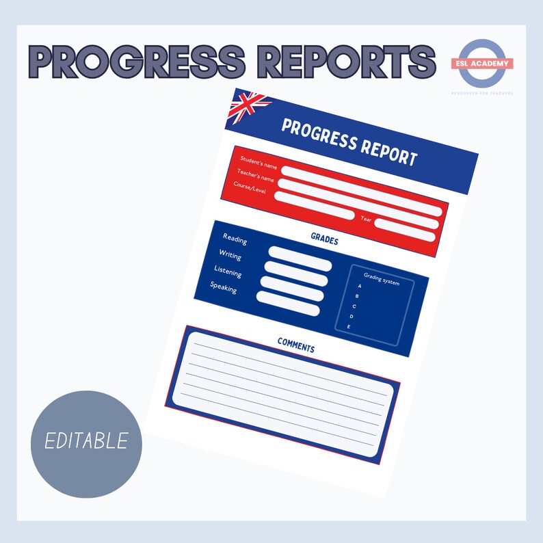 ESL Report Card Template Pack 8 Editable Designs for Teachers ...