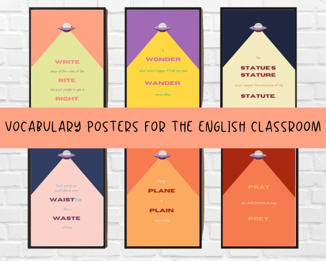 Set of 6 English Vocabulary Posters -homophones- (printable Wall Art ...