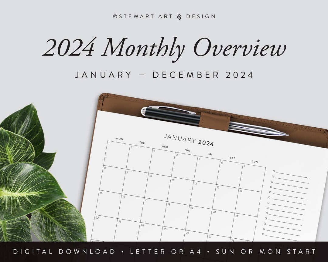 2024 Monthly Overview Planner DATED digital Download - Etsy