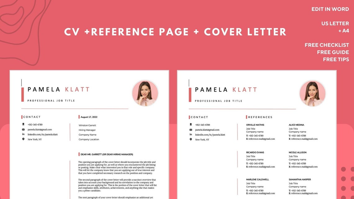 Modern Feminine Minimalist CV Template Resume Template CV Template Word ...
