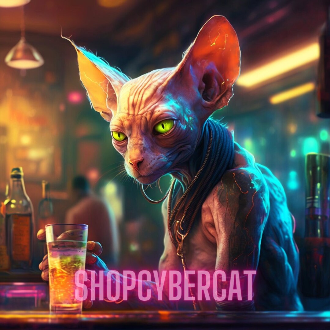 Cyberpunk Sphynx Cat 3-image Set - Futuristic Feline Art | Digital Art ...