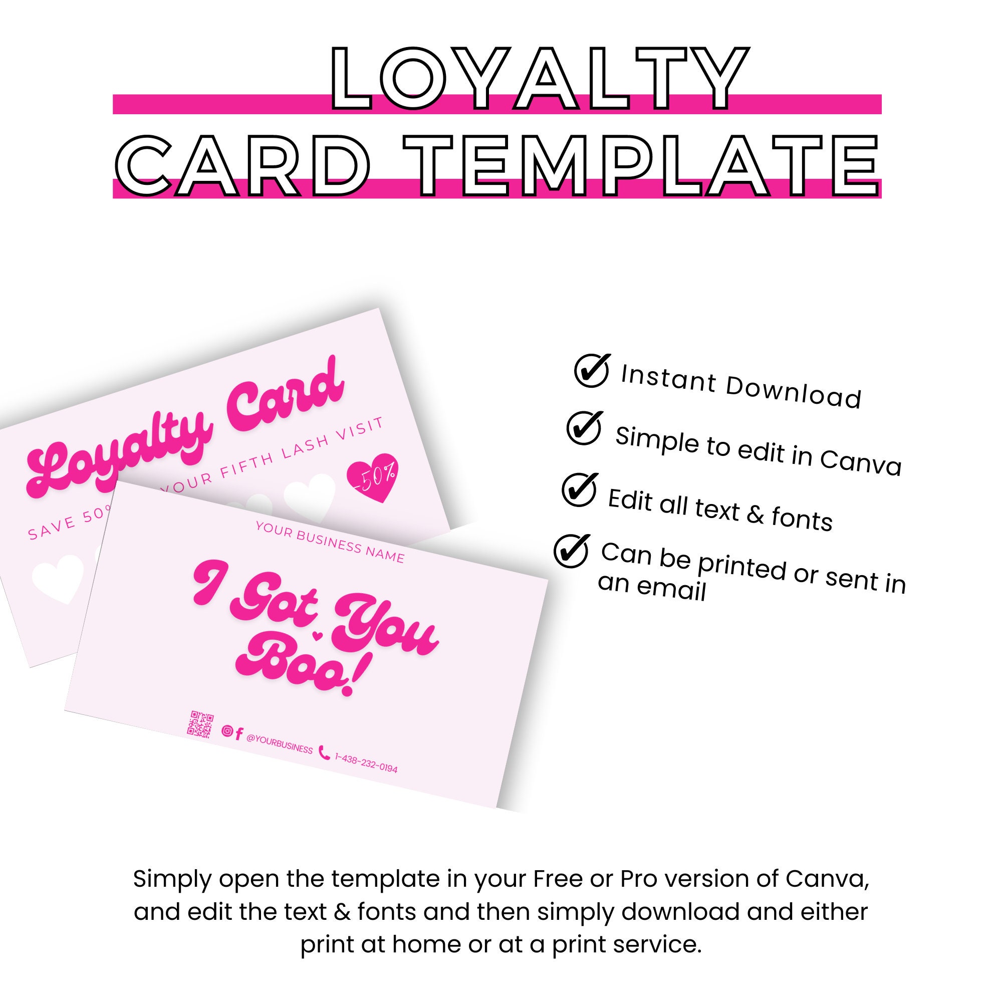 Retro Loyalty Card, DIY Marketing Cards Template Design, Feminine Loyal ...