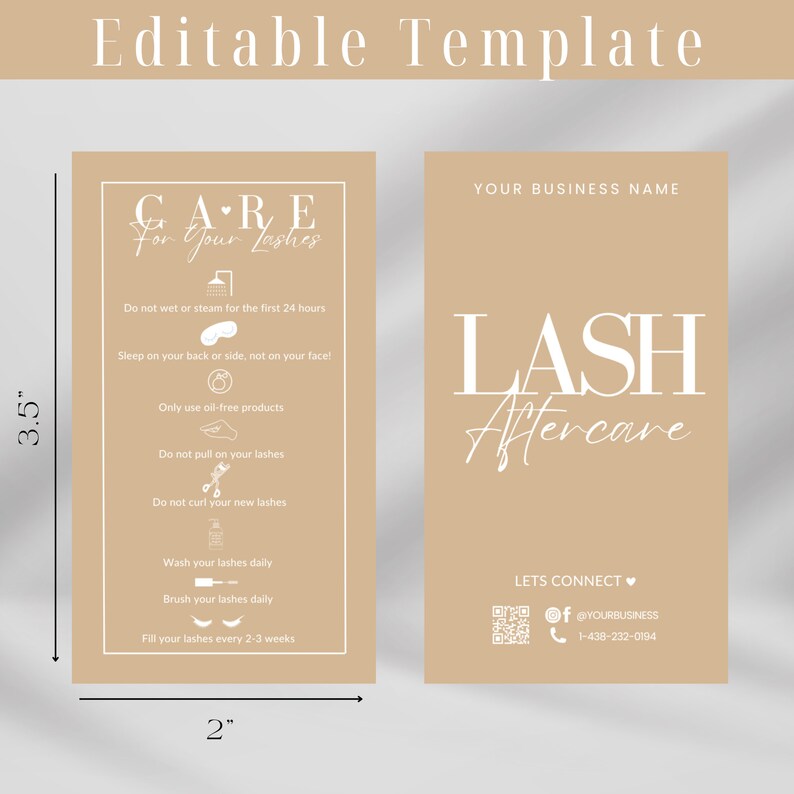 Boho Editable Lash Extension Aftercare Card Template | Boho Canva ...