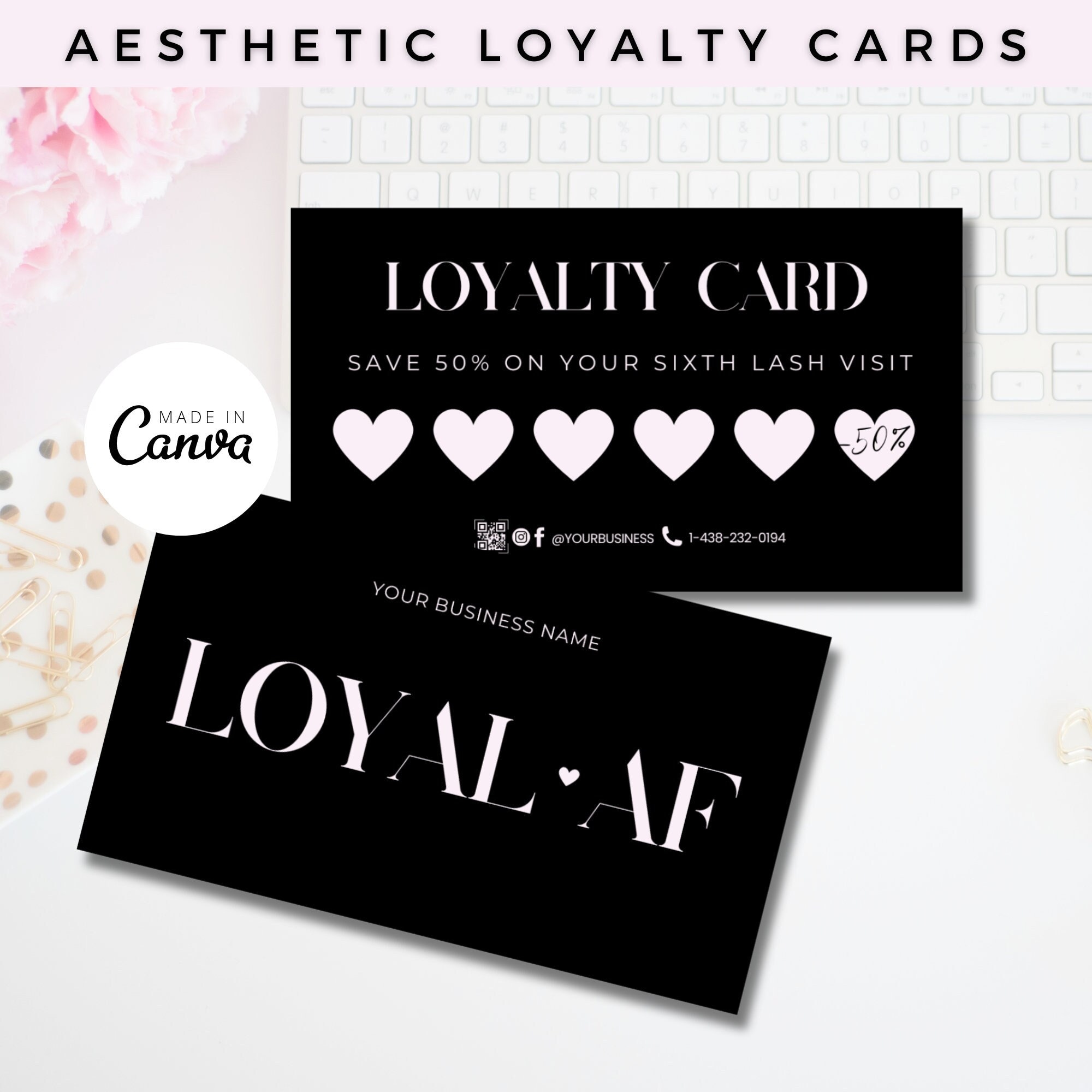 Loyalty Card, DIY Marketing Cards Template Design, Feminine Loyal Card ...