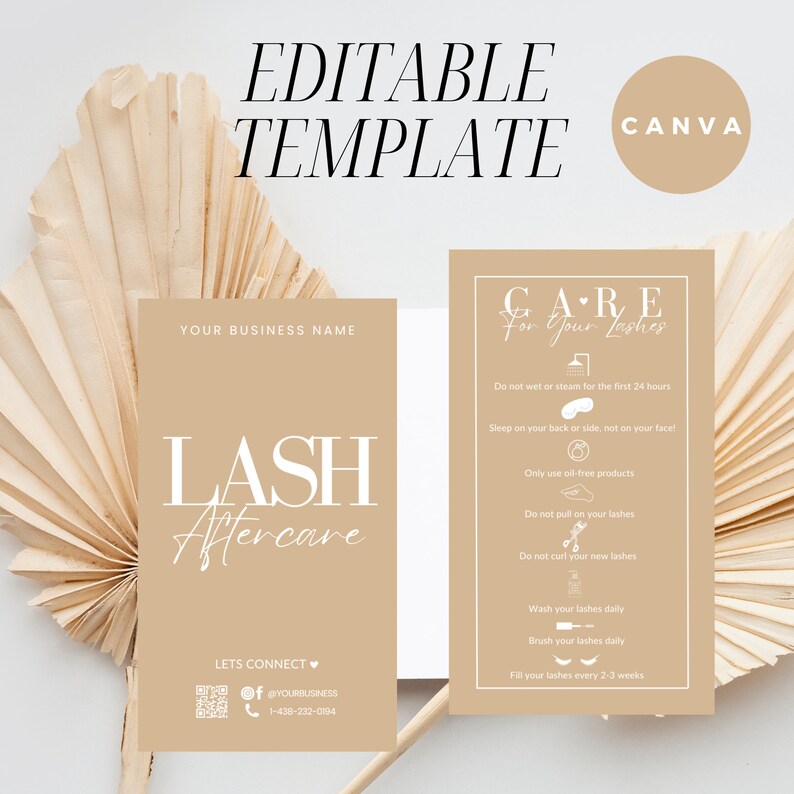 Boho Editable Lash Extension Aftercare Card Template | Boho Canva ...