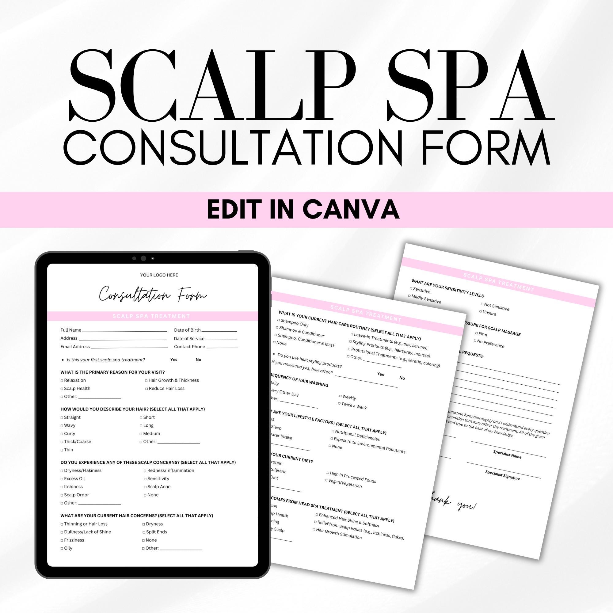 Japanese Head Spa Consultation Form Editable Scalp Spa Intake Forms ...