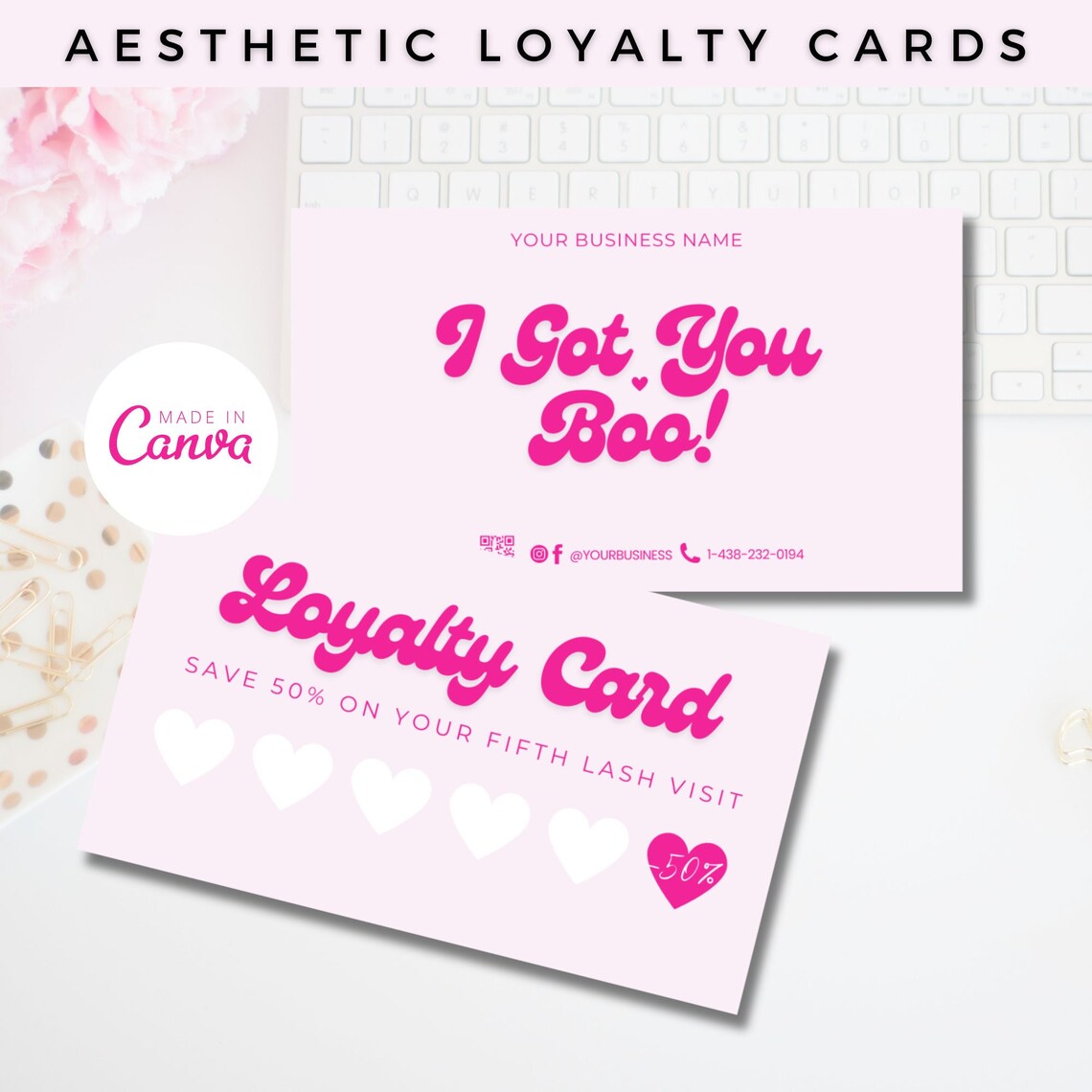 Retro Loyalty Card, DIY Marketing Cards Template Design, Feminine Loyal ...