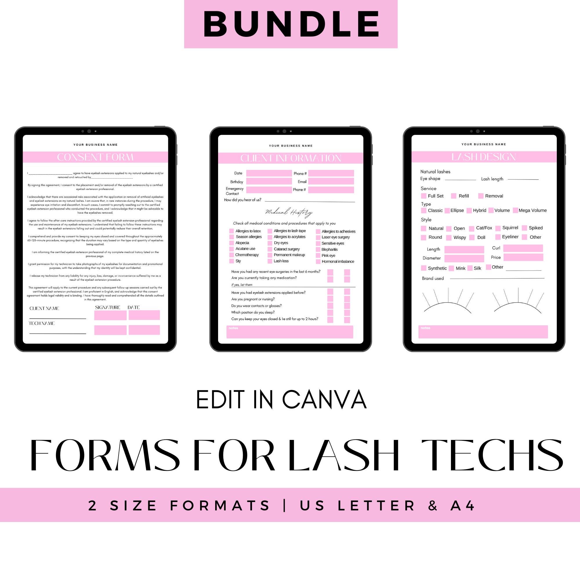Editable Lash Tech Consent Form, Client Intake Template, Eyelash ...