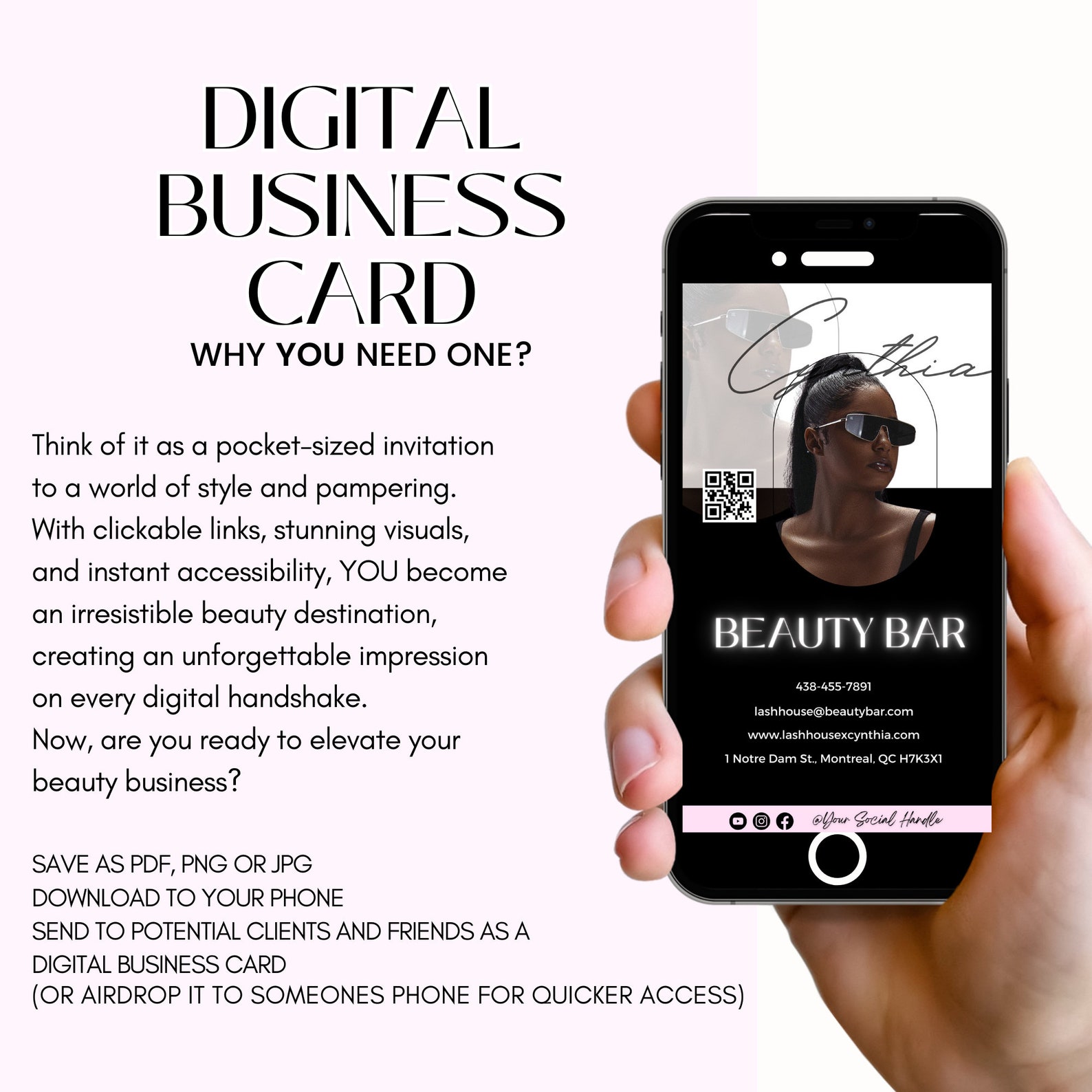 Neon Beauty Business Card Template | Clickable QR Code Card (canva ...