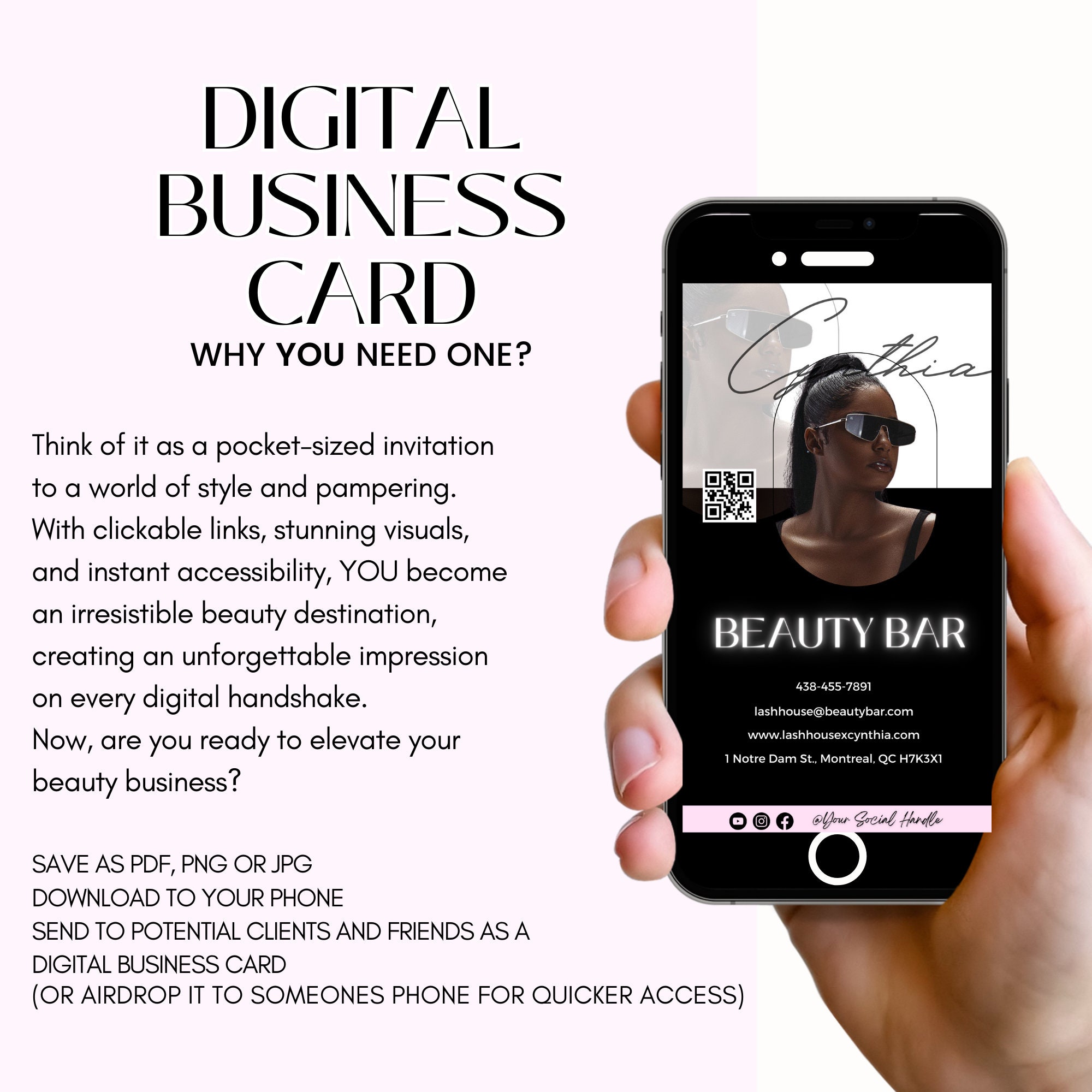 Neon Beauty Business Card Template | Clickable QR Code Card (canva ...