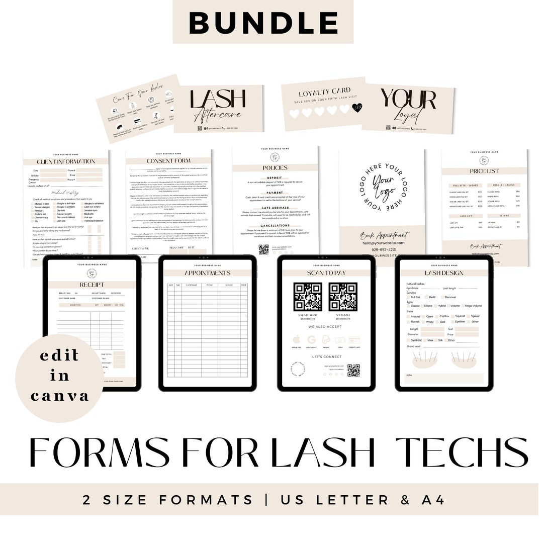 Editable Eyelash Extension Template Bundle | Client Record | Lash Map | Appointment Tracker ...
