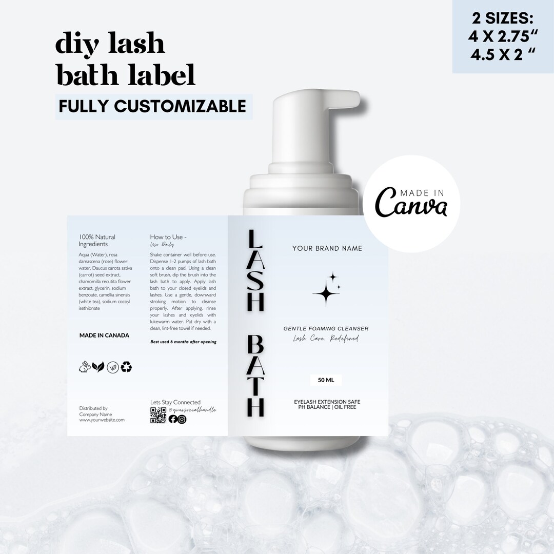 DIY Lash Bath Label Template, Editable Cleanser Sticker (canva) - Etsy