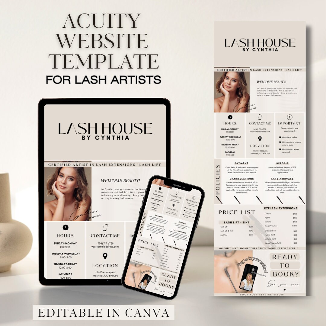 Boho Acuity Website Design | Scheduling Template for Lash Artist | DIY ...