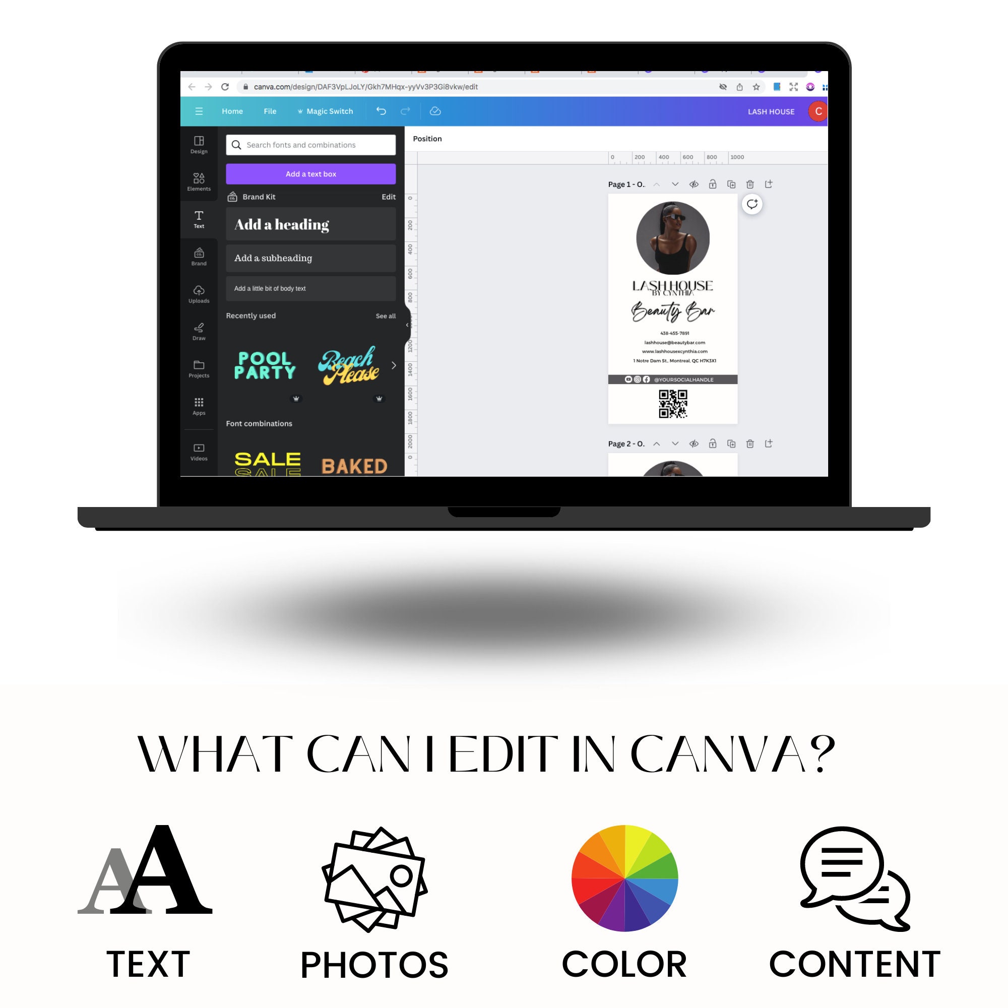Beauty Business Card Template | Clickable QR Code Canva Design (digital ...