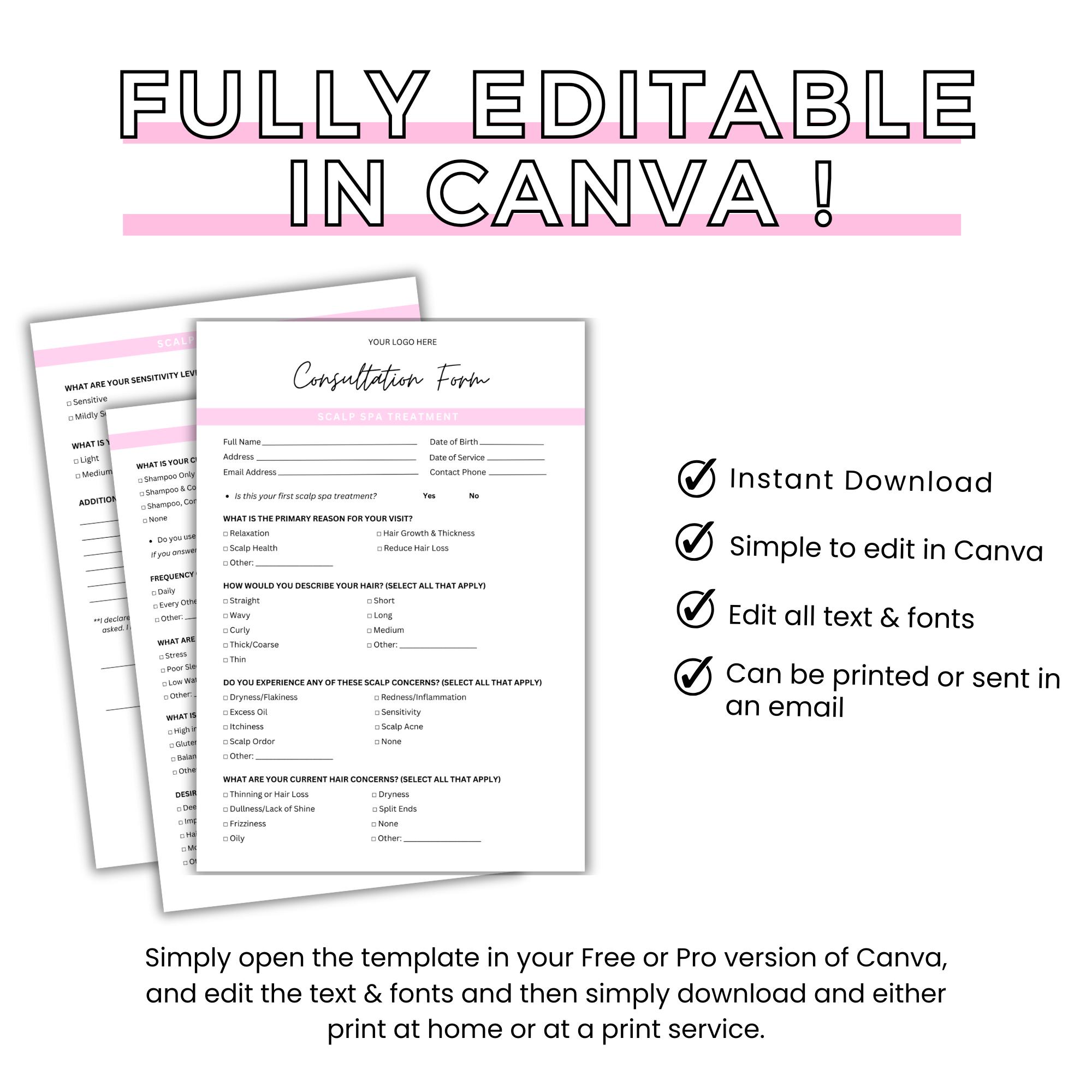 Japanese Head Spa Consultation Form Editable Scalp Spa Intake Forms ...