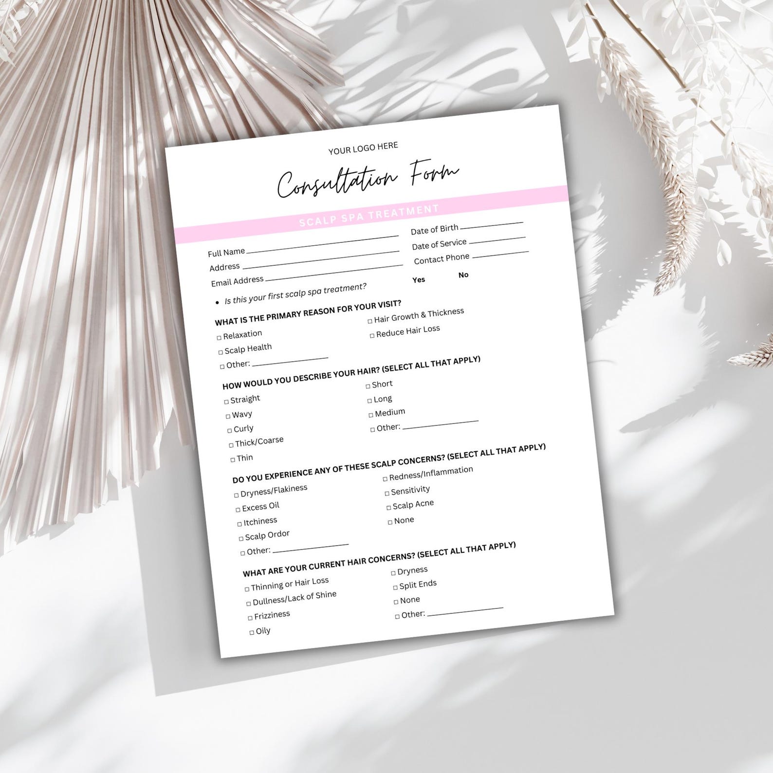 Japanese Head Spa Consultation Form Editable Scalp Spa Intake Forms ...