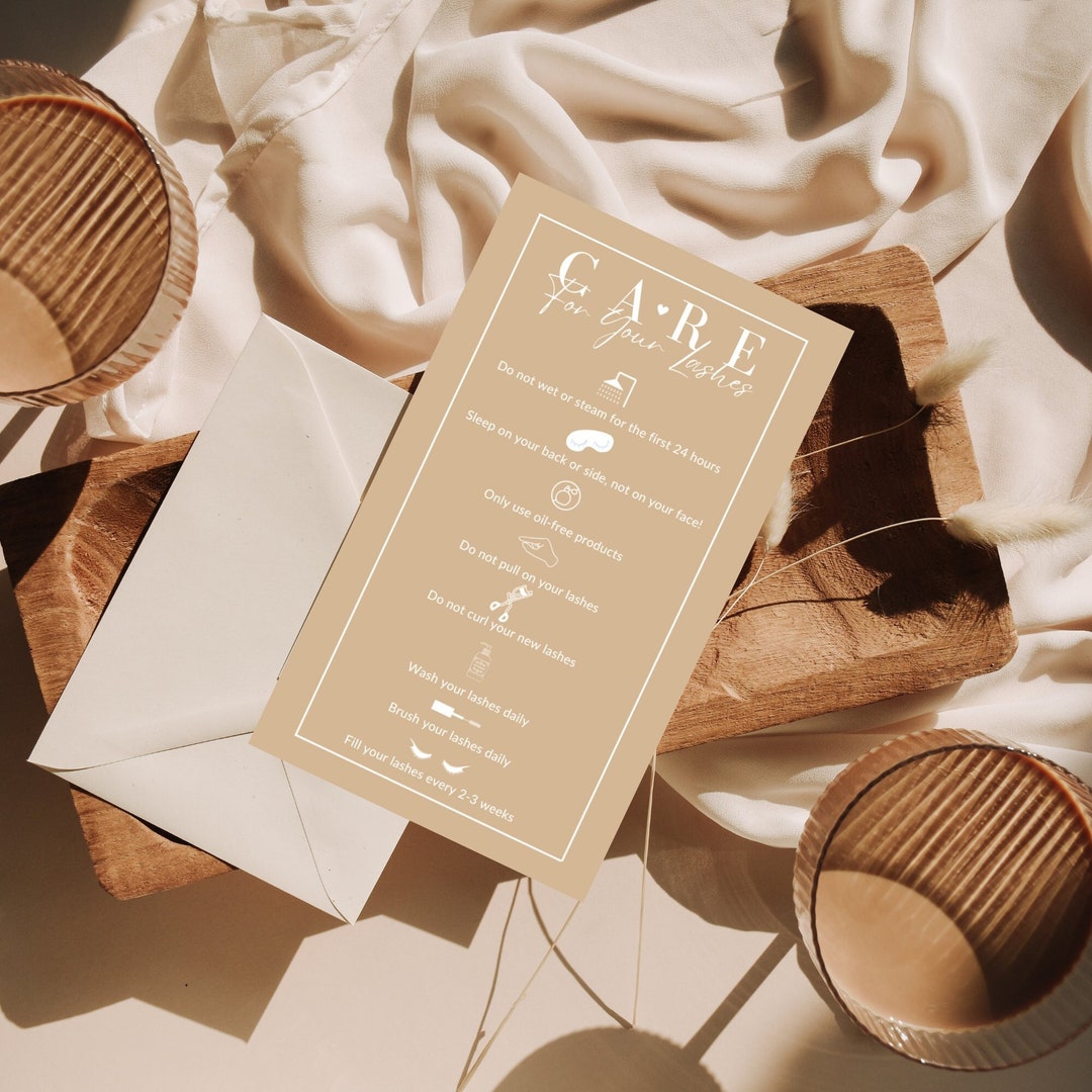 Boho Editable Lash Extension Aftercare Card Template | Boho Canva ...