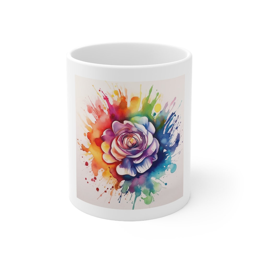 Colorful Rose Mug, Rose Style Rose Mug, Flower Mug, Floral Style Design ...
