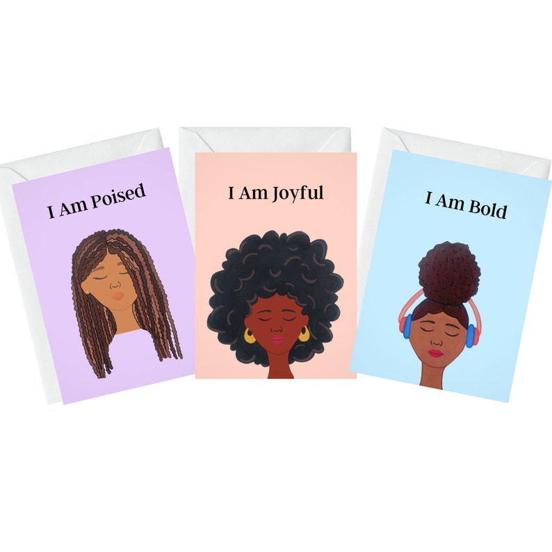 Set of 3 Affirmation Encouragement Cards, Black Girl Magic Cards, I Am ...
