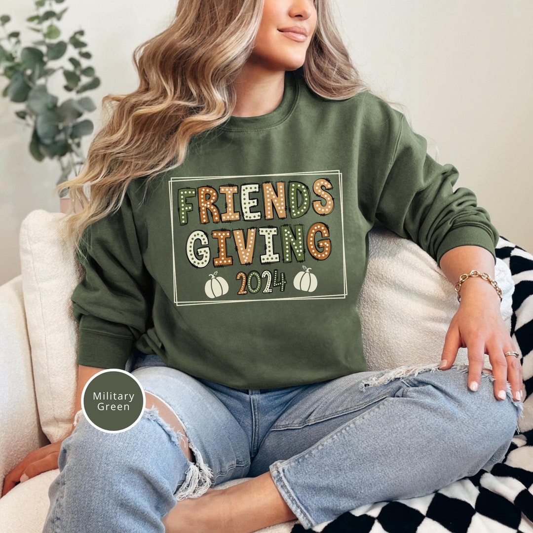 Friendsgiving Shirt, Dalmatian Letter Thanksgiving Sweatshirt, Happy ...