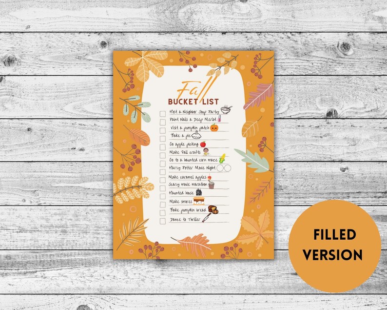 Autumn Bucket List Template Fall Bucket List Printable - Etsy