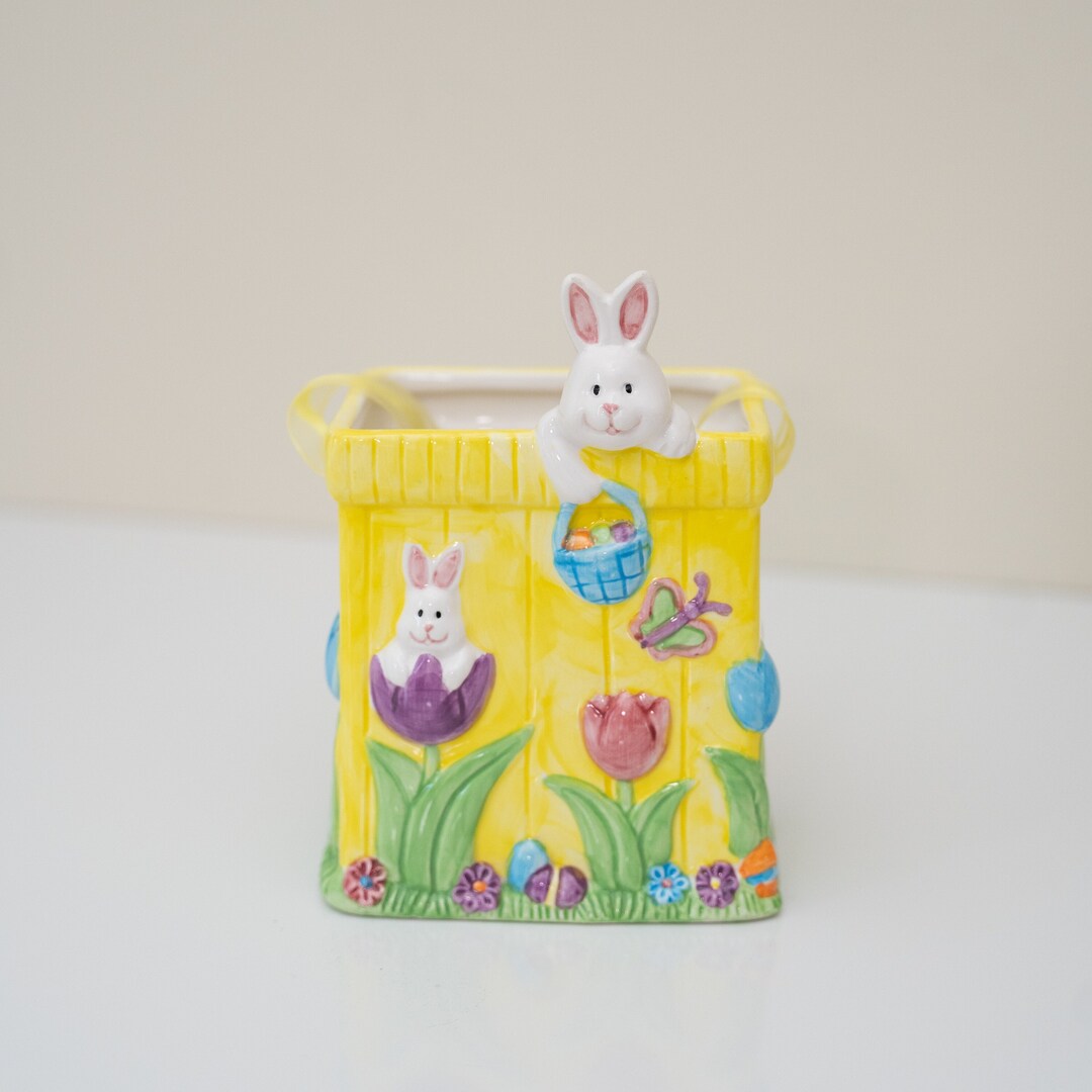 Vintage Ceramic Easter Basket, 1990s Colorful Spring Gift Box, Bright ...