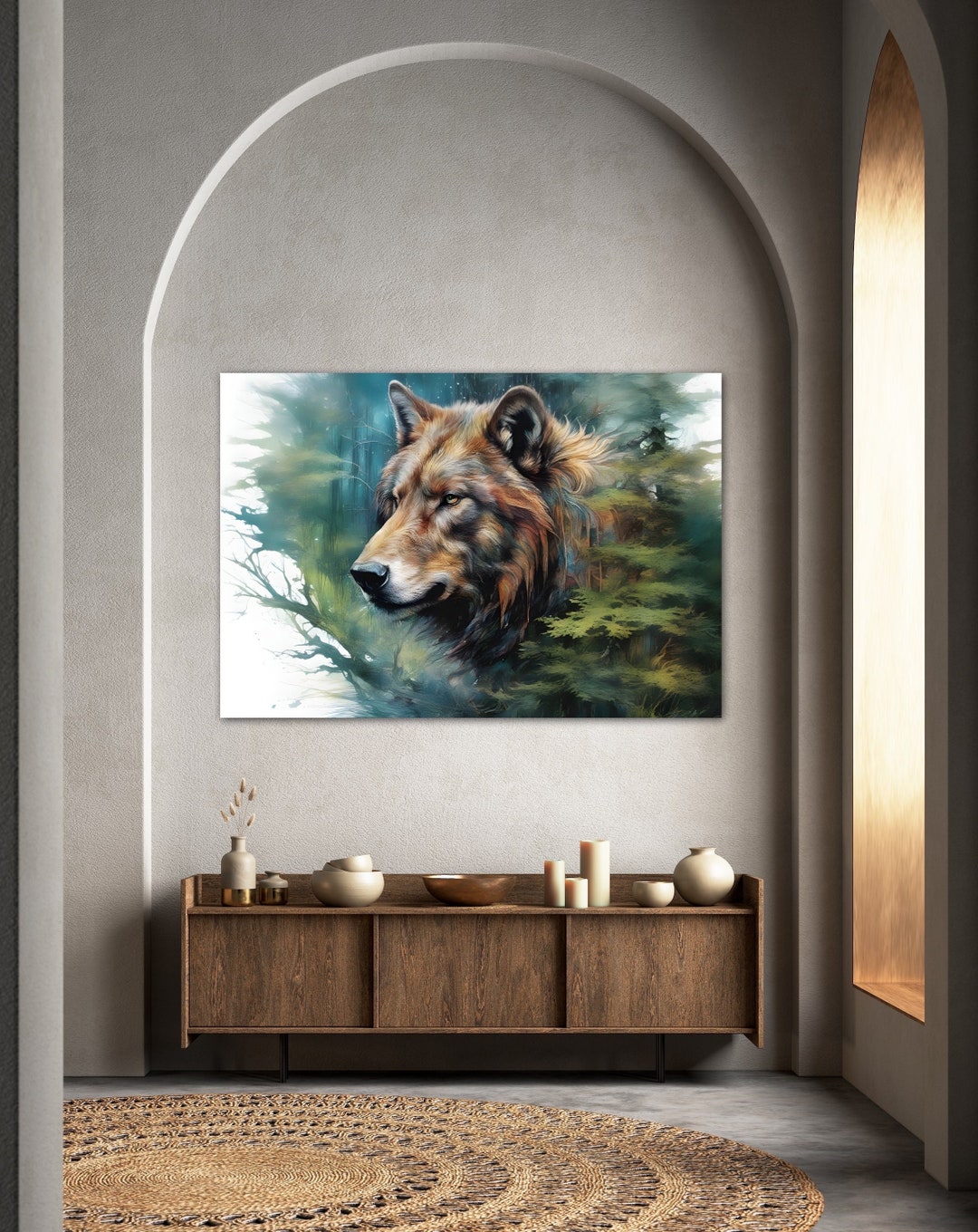 Wolf Art Painting, Forest, Trees, Ferns, Wolf Canvas, Large Artwork for ...