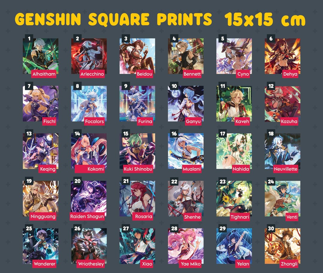 Genshin Impact Square Prints: Arlecchino, Tighnari, Cyno, Wriothesley ...